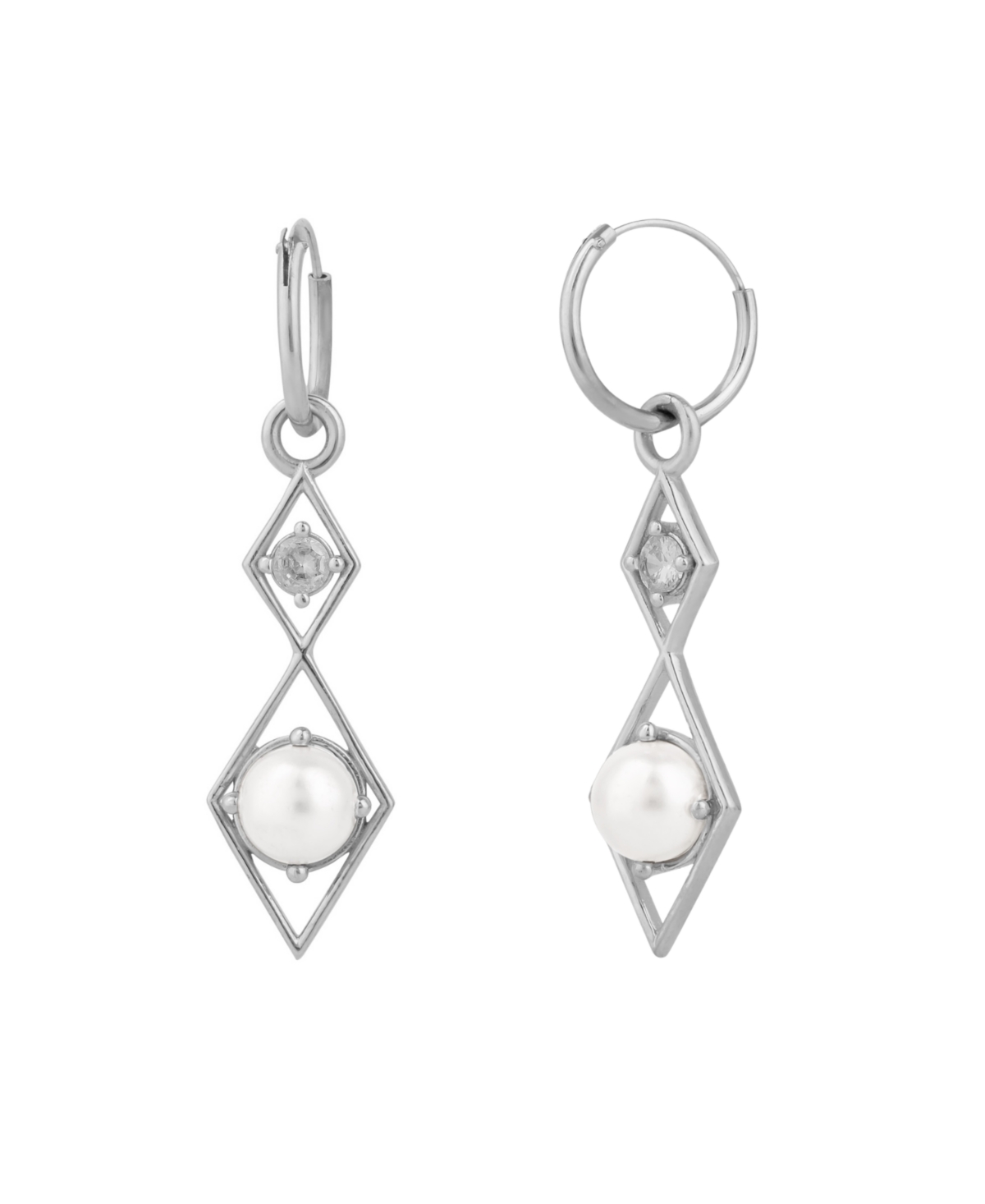Click here for Sterling Silver Rhombus 3D Pearl Earrings - Silver prices
