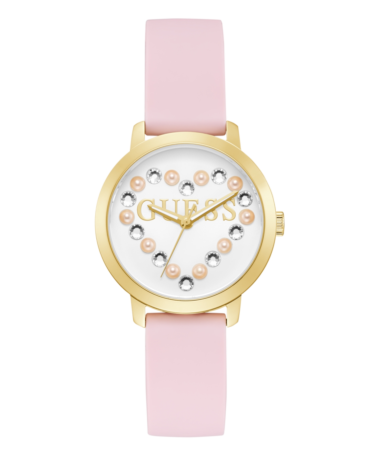 Click here for Guess Womens Gold-Tone Pink Silicone Analog Watch... prices