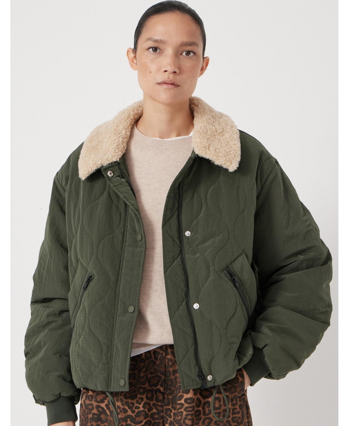 Click here for Hush Womens Teddy Collar Quilted Bomber Jackets -... prices