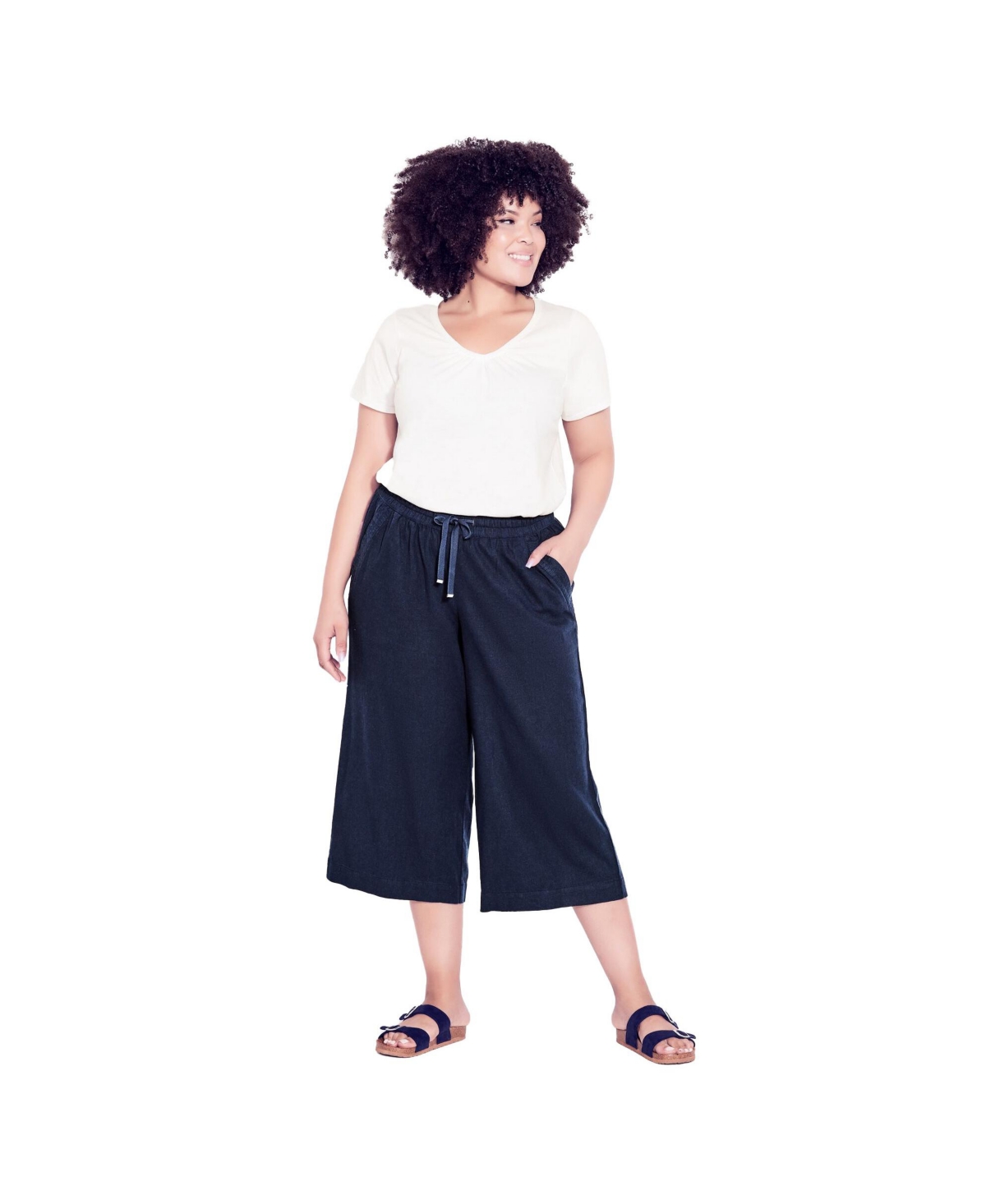 Click here for Avenue Womens Wide Leg Crop Pant - Navy prices