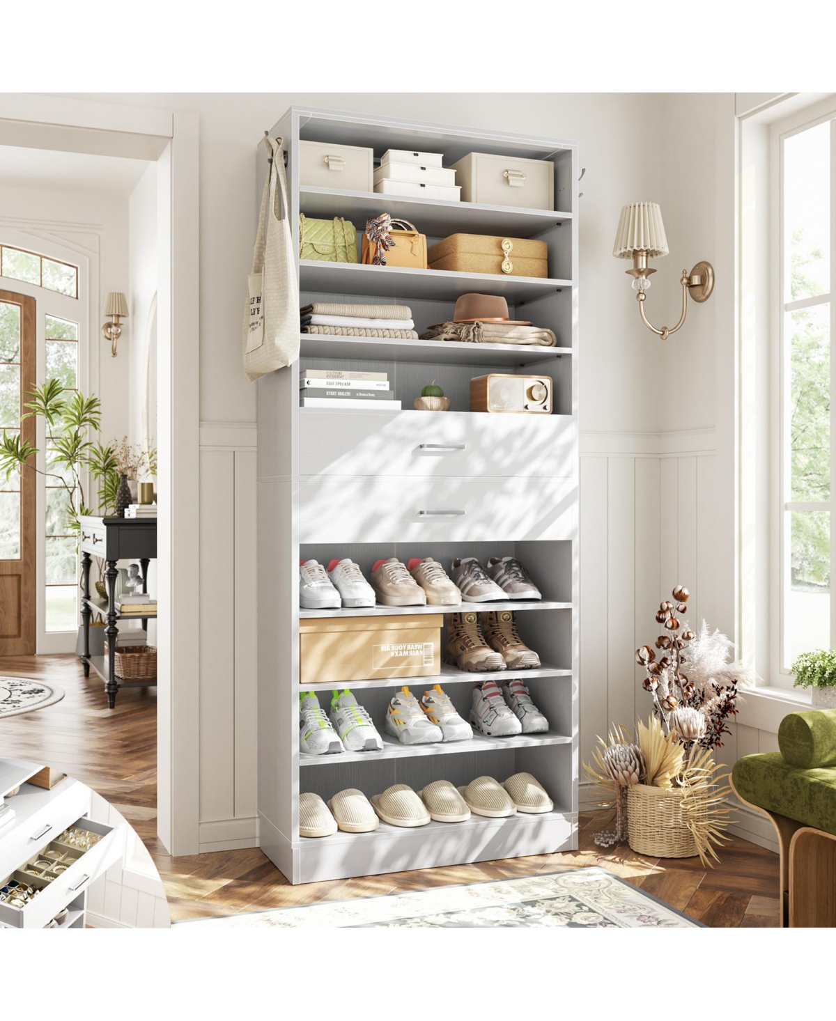 Click here for 8-Tier Shoe Rack with 2 Drawers  80 High Wooden Sh... prices