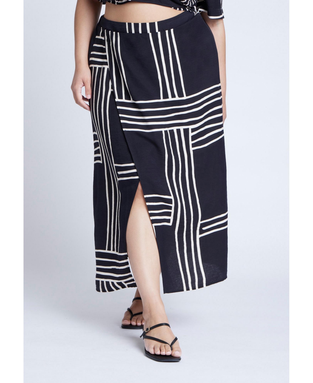 Click here for Eloquii Womens Wrapover Printed Skirt - Stripe rem... prices