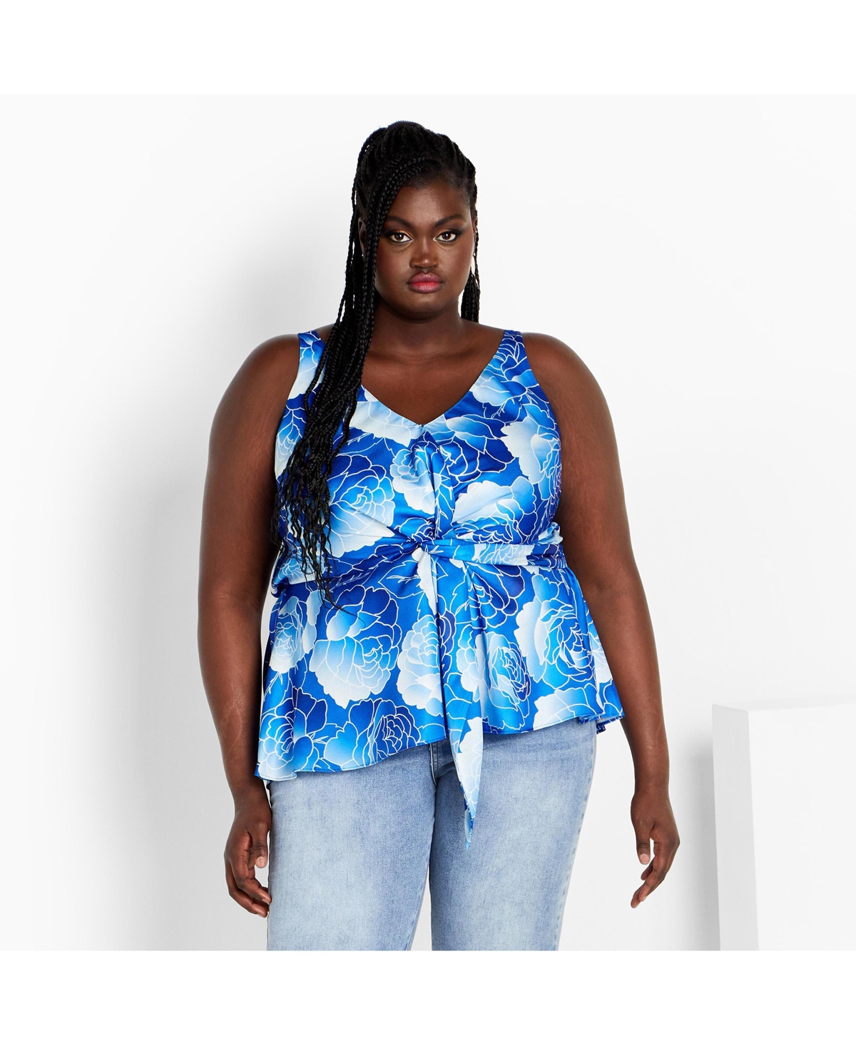 Click here for City Chic Plus Size Serena Print Top - Blue print prices