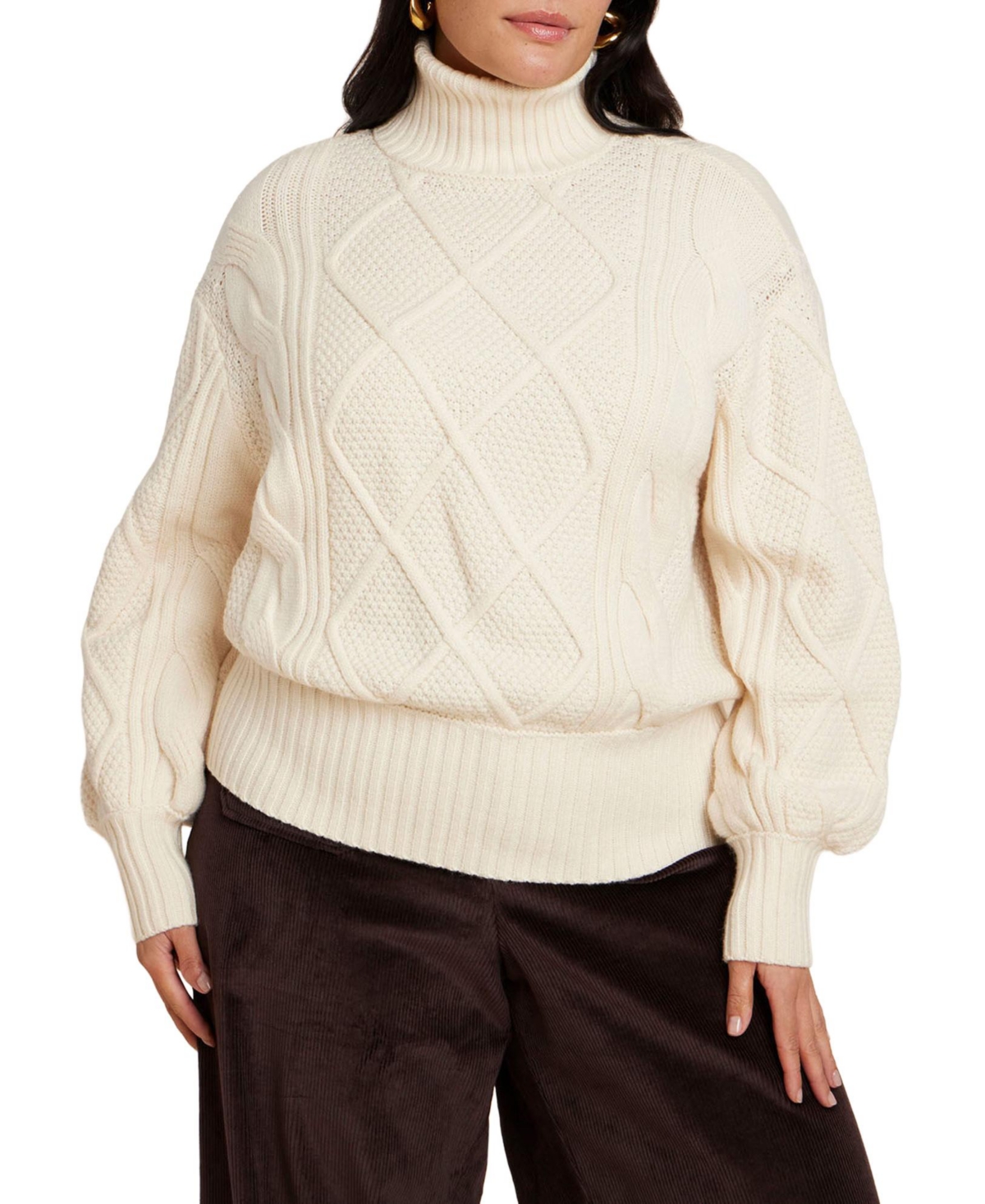 Click here for Eloquii Womens Plus Size Chevron Intarsia Sweater... prices