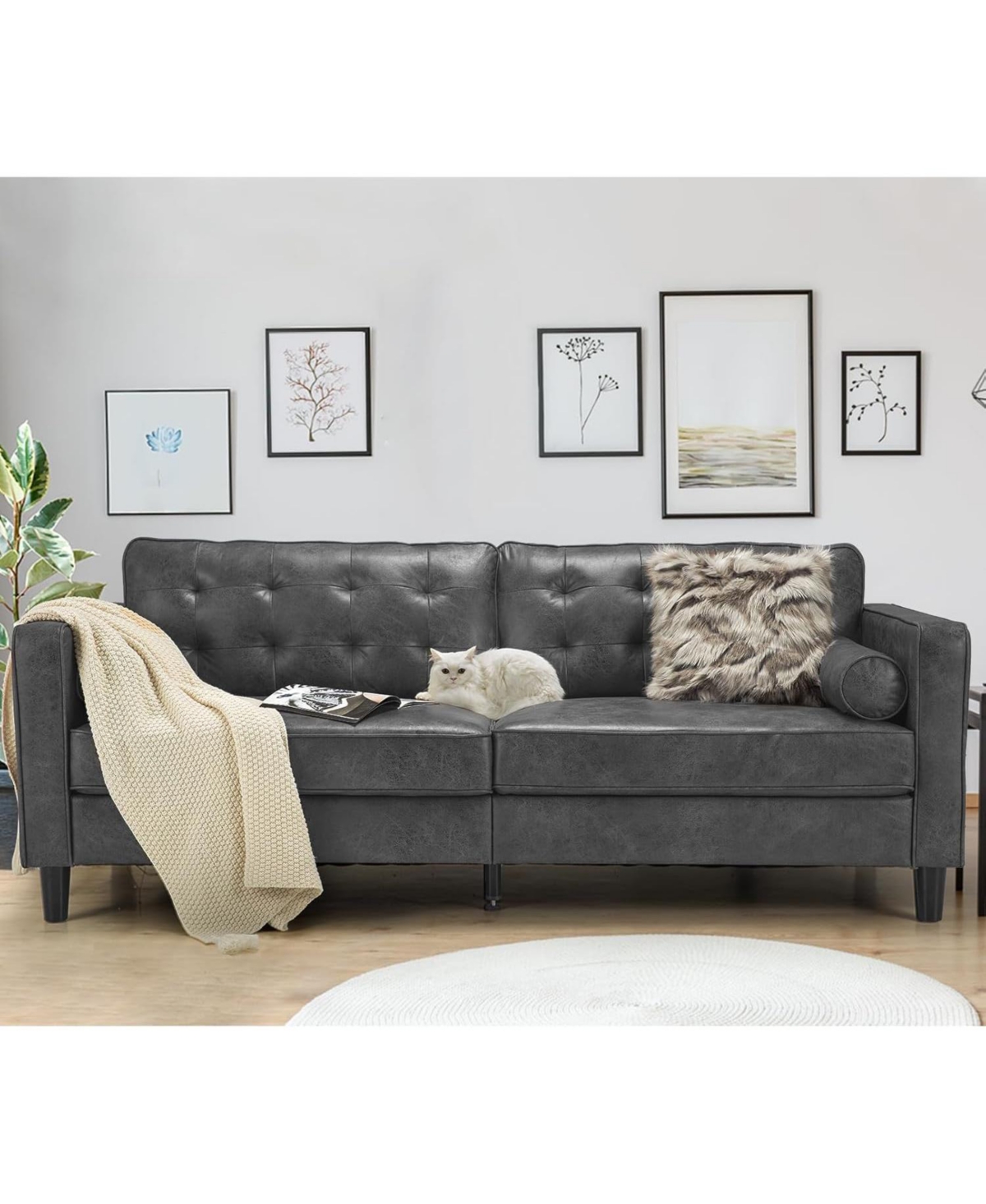 Click here for Aecojoy Faux Leather Sofa  84.2-Inch Mid Century M... prices
