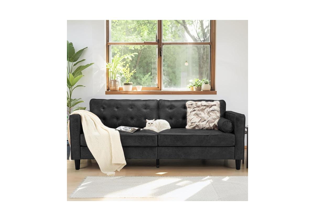 Click here for Aecojoy Faux Leather Sofa  84.2-Inch Mid Century M... prices