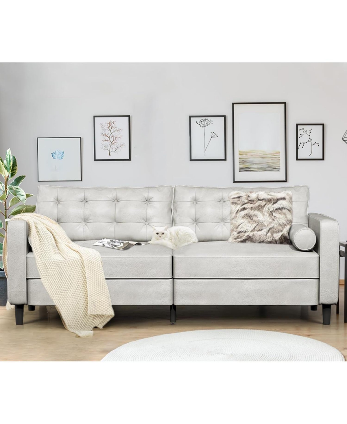 Click here for Aecojoy Faux Leather Sofa  84.2-Inch Mid Century M... prices