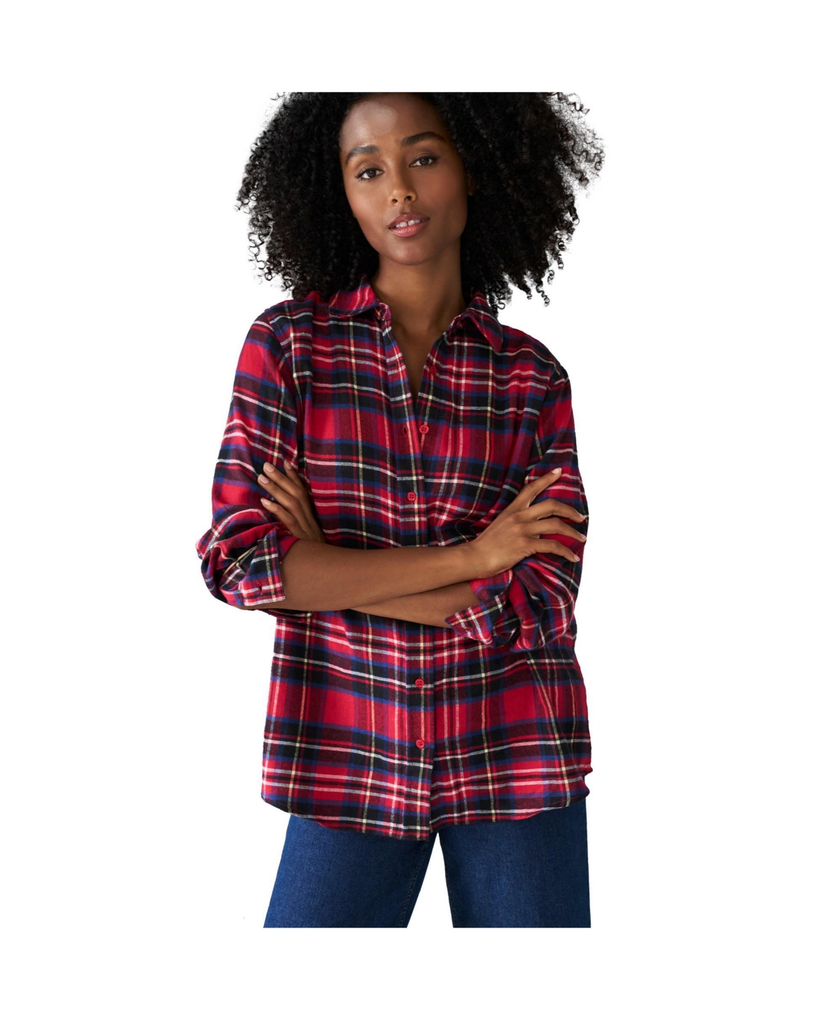 Click here for ellos Plus Size Plaid Flannel Shirt - Red tartan p... prices