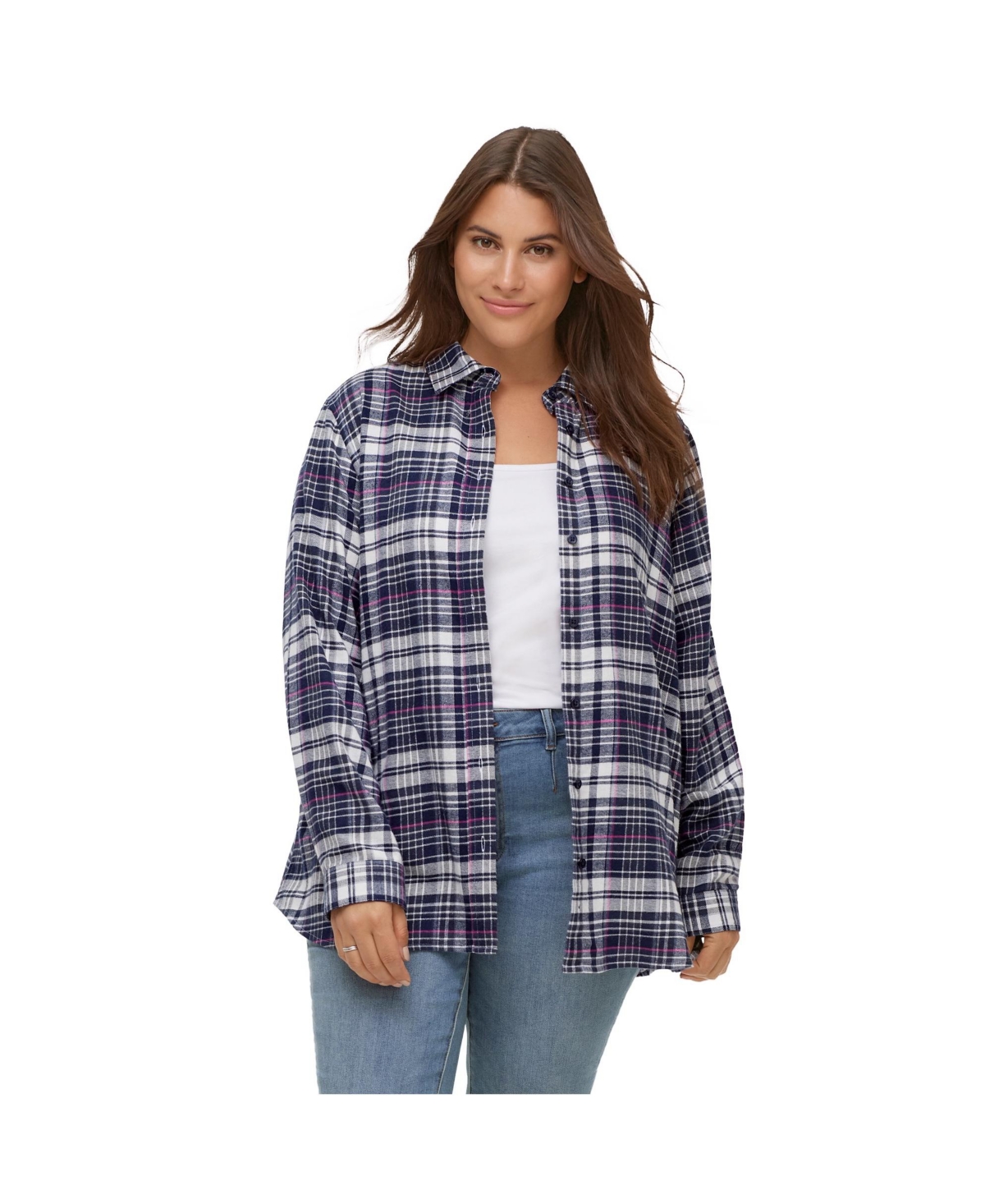 Click here for ellos Plus Size Plaid Flannel Shirt - Navy plaid prices