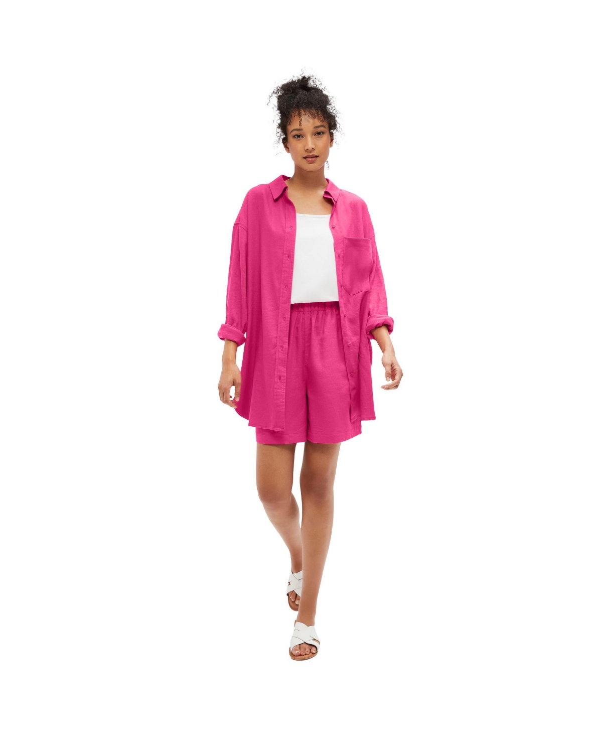 Click here for ellos Womens Oversized Linen-Blend Boyfriend Shirt... prices