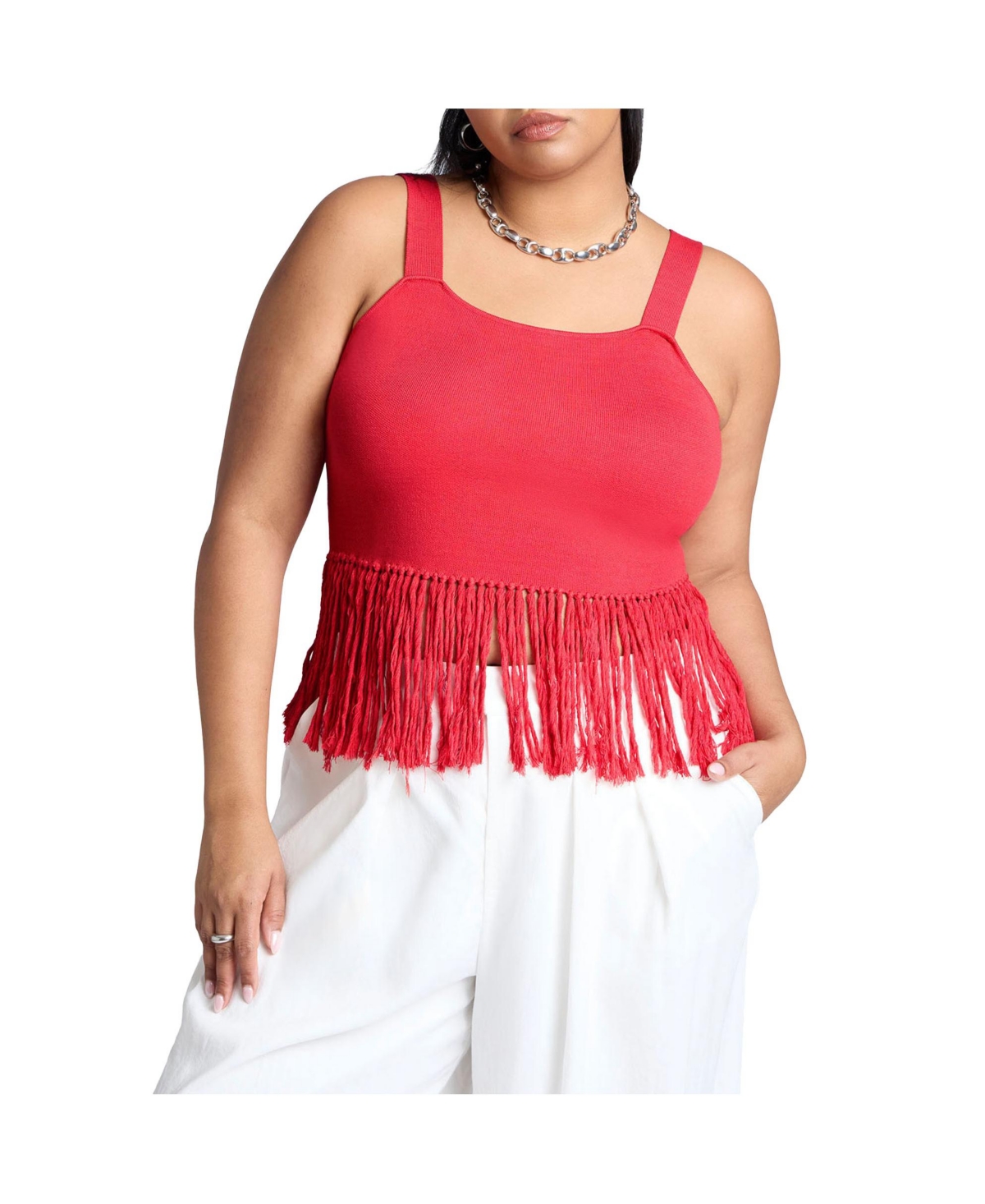 Click here for Eloquii Womens Fringe Crop Top - Bright green prices