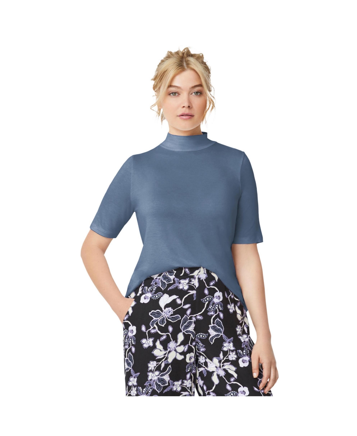 Click here for ellos Womens Mock Neck Tee - Vintage blue prices