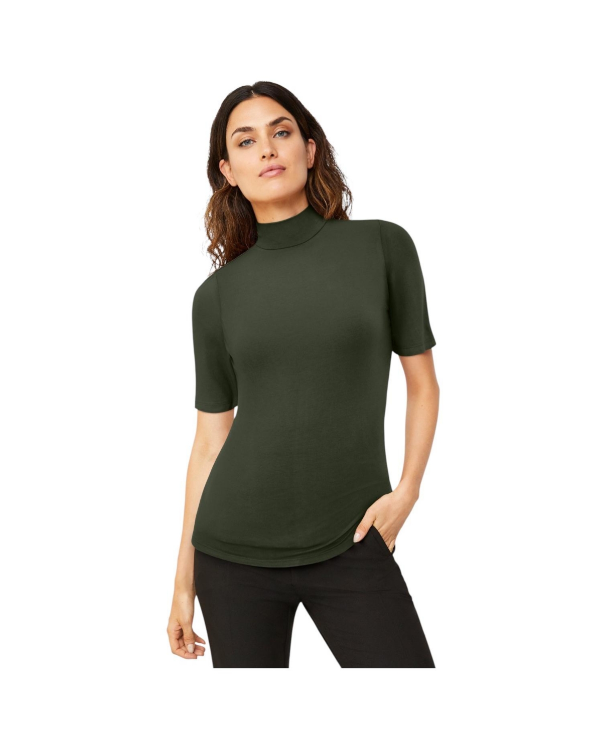 Click here for ellos Womens Mock Neck Tee - Deep olive prices