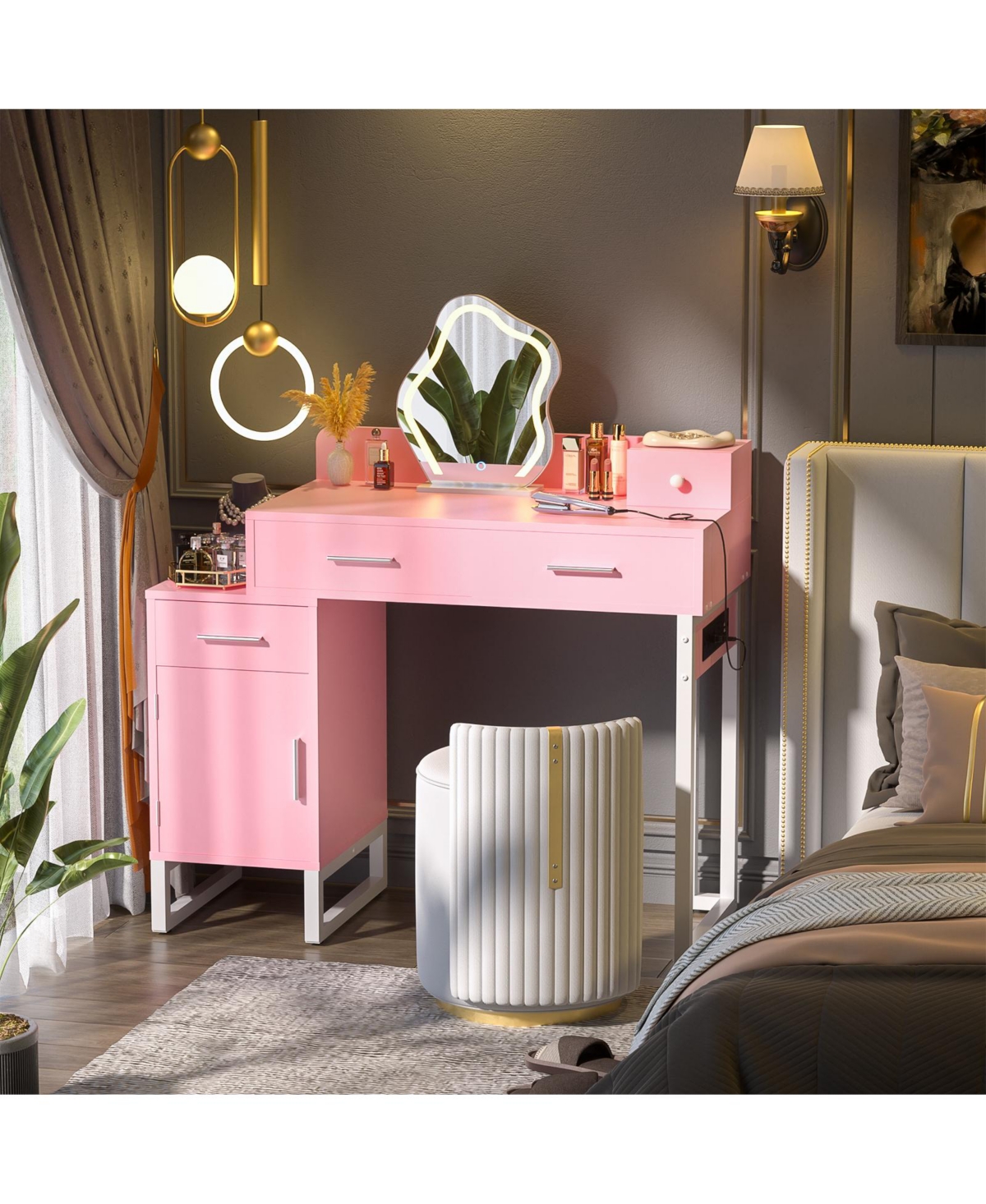 Click here for Makeup Vanity Desk with 4 Drawers and Cabinet  Dre... prices