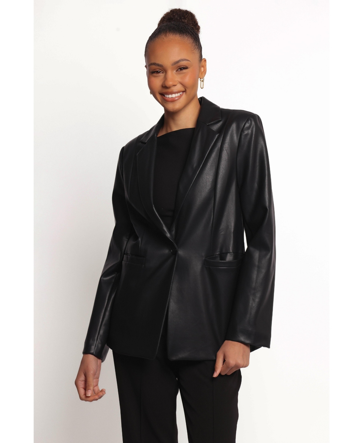 Click here for Petal and Pup Womens Jamie Faux Leather Blazer - B... prices