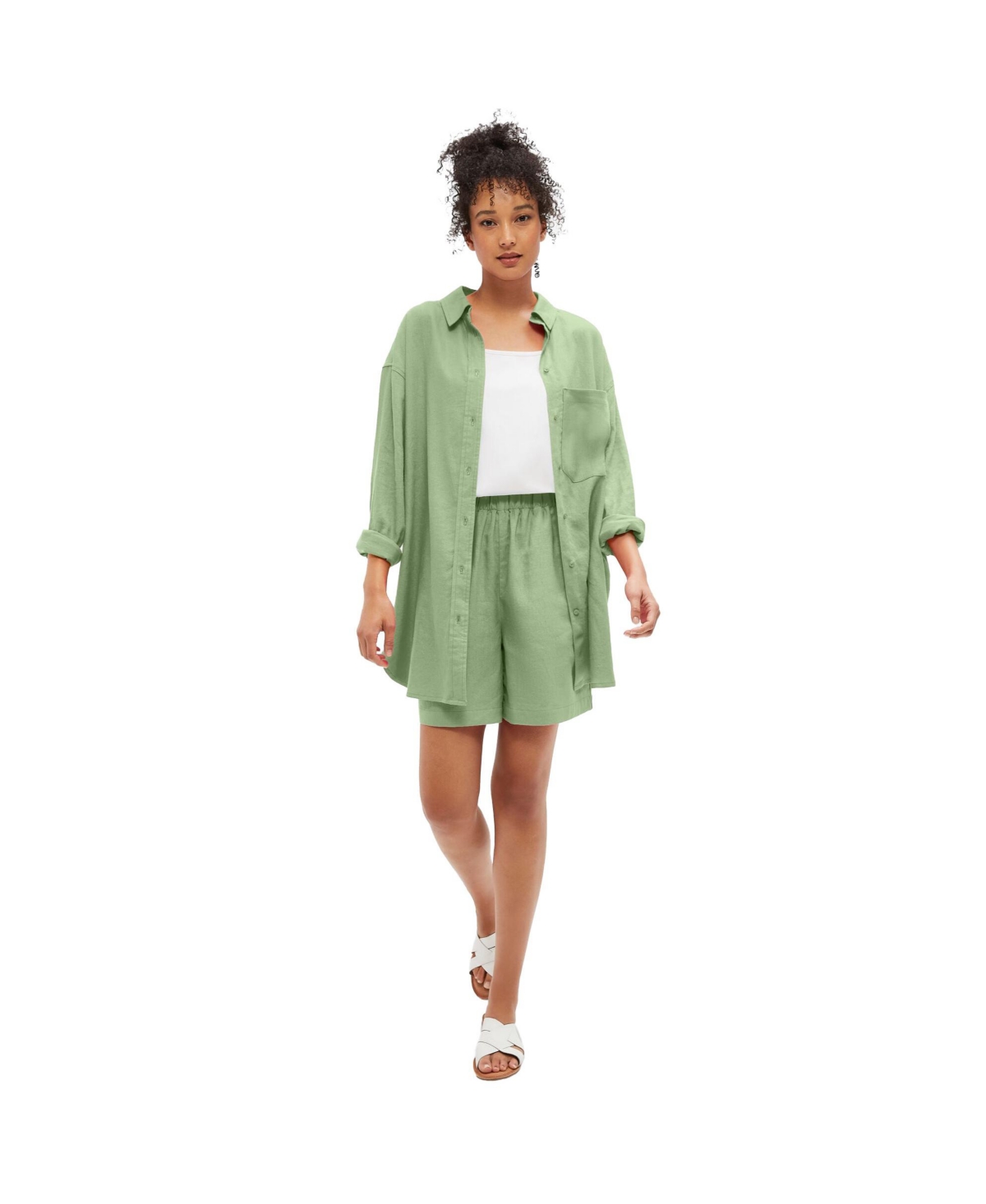 Click here for ellos Womens Oversized Linen-Blend Boyfriend Shirt... prices