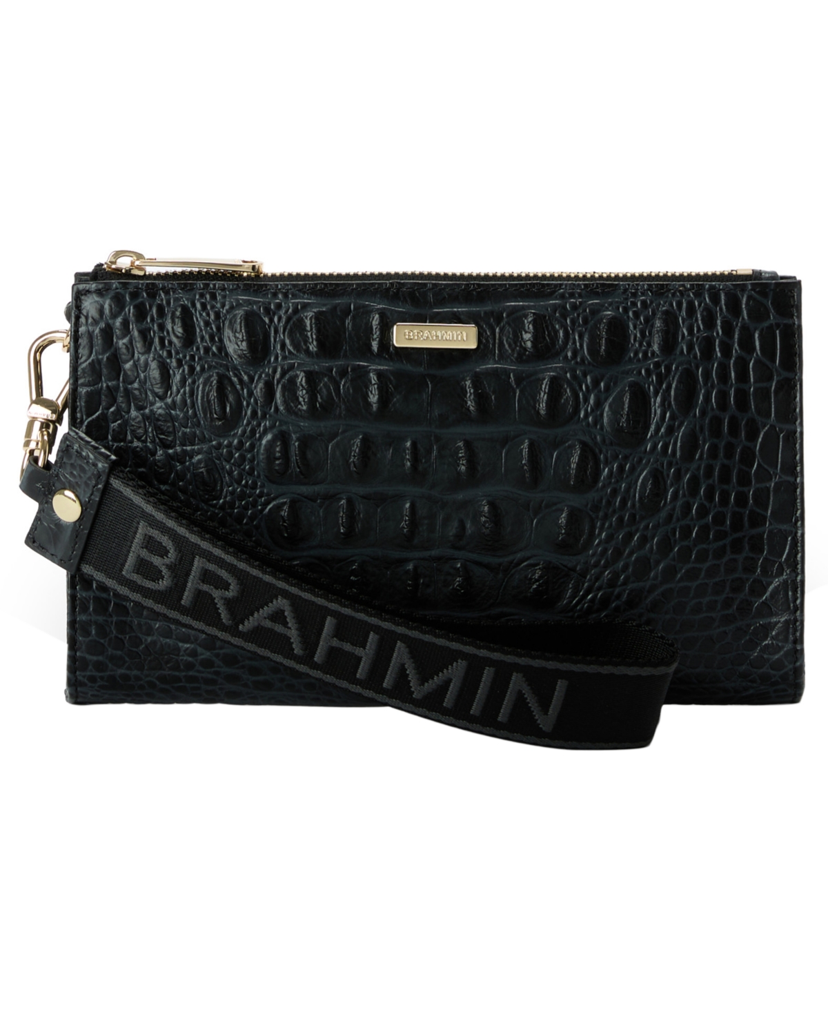 Click here for Brahmin Adia Croc-Embossed Zippered Wristlet - Bla... prices