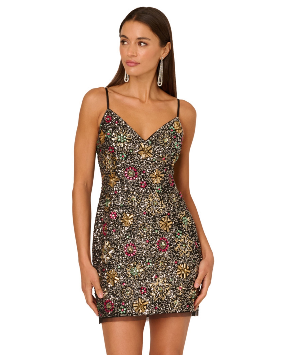 Click here for Adrianna Womens Beaded Sleeveless Short Dress - Bl... prices