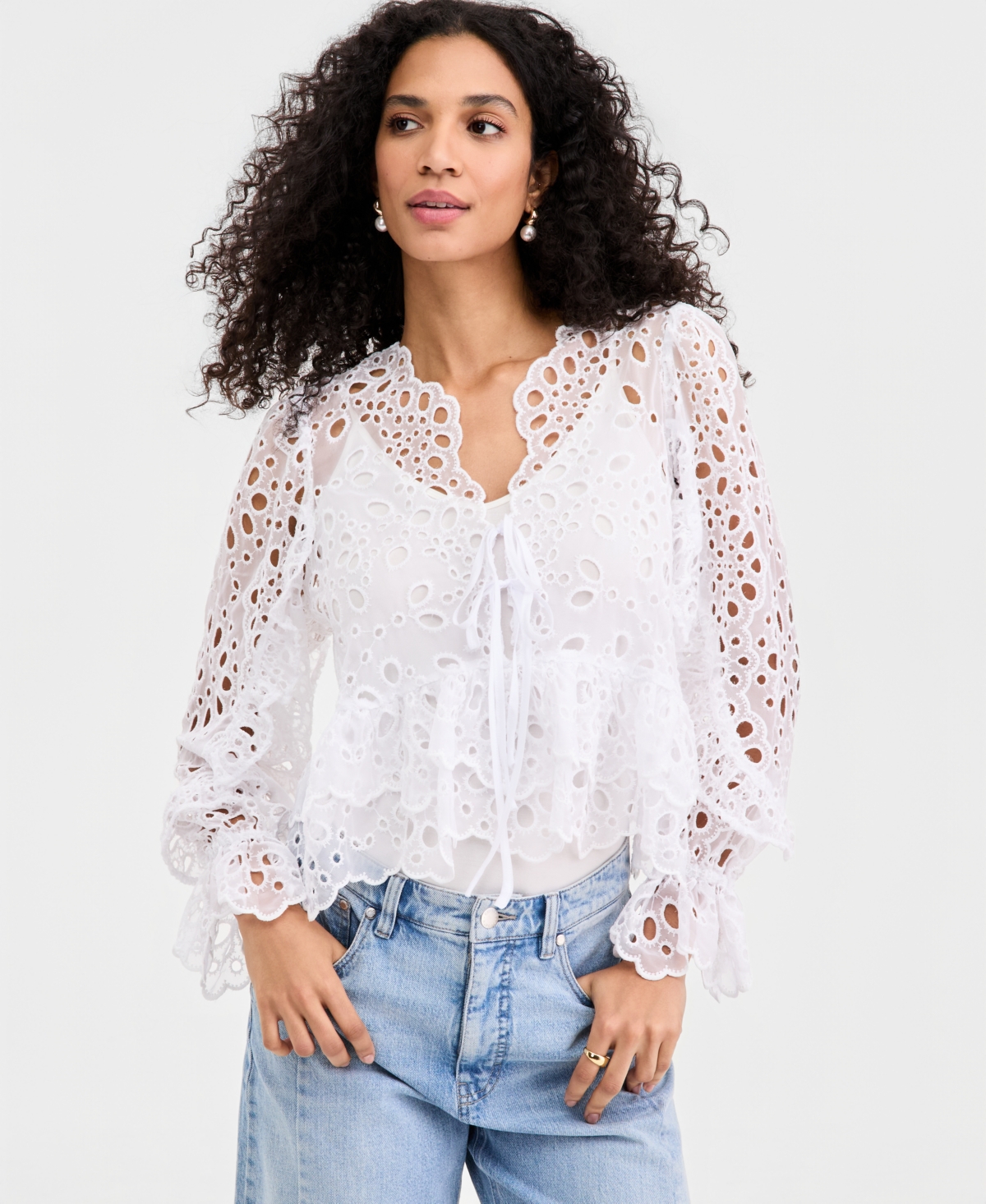 Click here for On 34th Womens Woven Long-Sleeve Cut-Work Blouse... prices