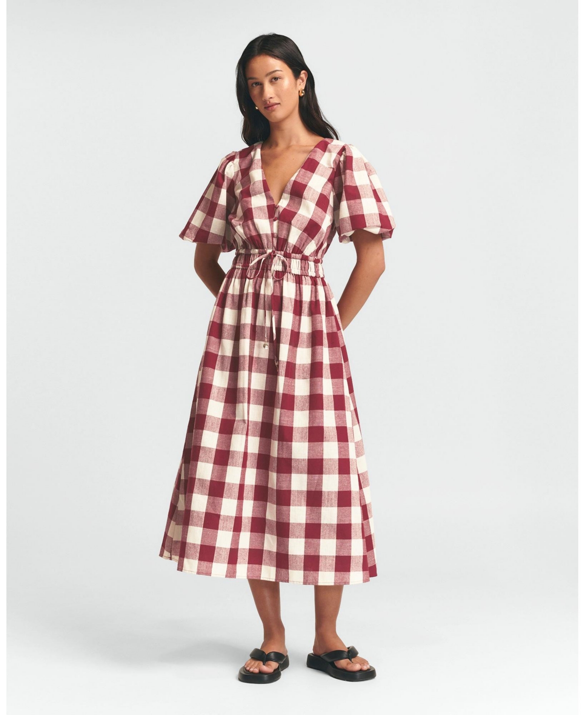 Click here for St Mrlo Womens Rowley Midi Dress - Berry gingham prices