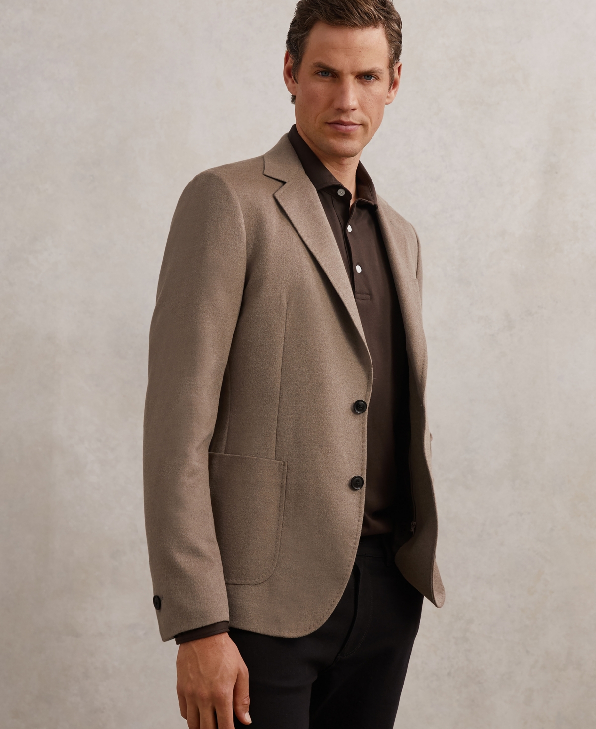 Reiss Mens Single-Breasted with Gilet Insert Tailored-Fit Blazer - Mocha Brown