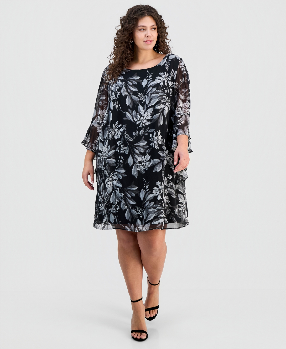 Click here for Connected Plus Size Printed Ruffled-Bell-Sleeve Ch... prices
