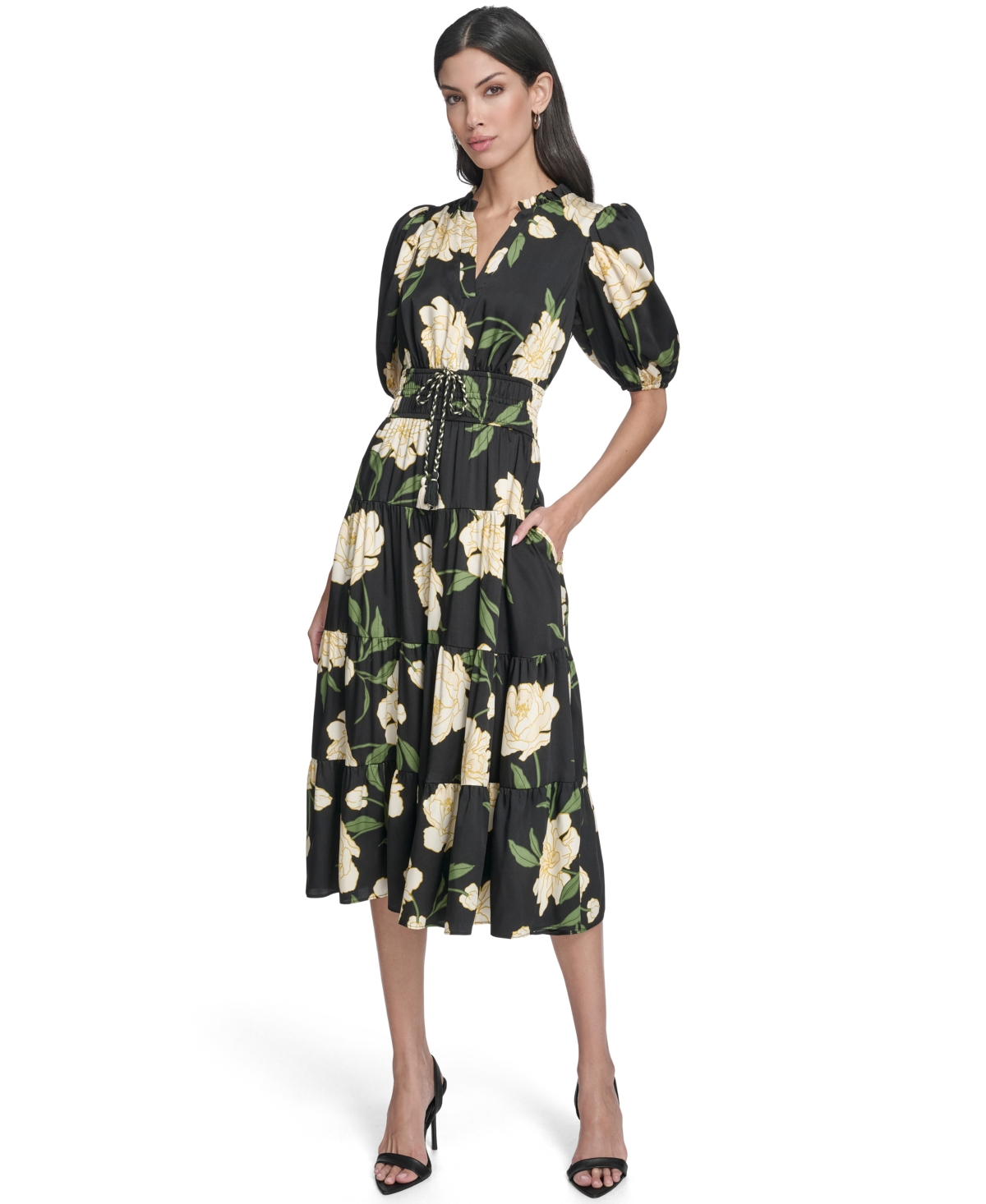 Click here for Vince Camuto Womens Printed Puff-Sleeve Midi Dress... prices