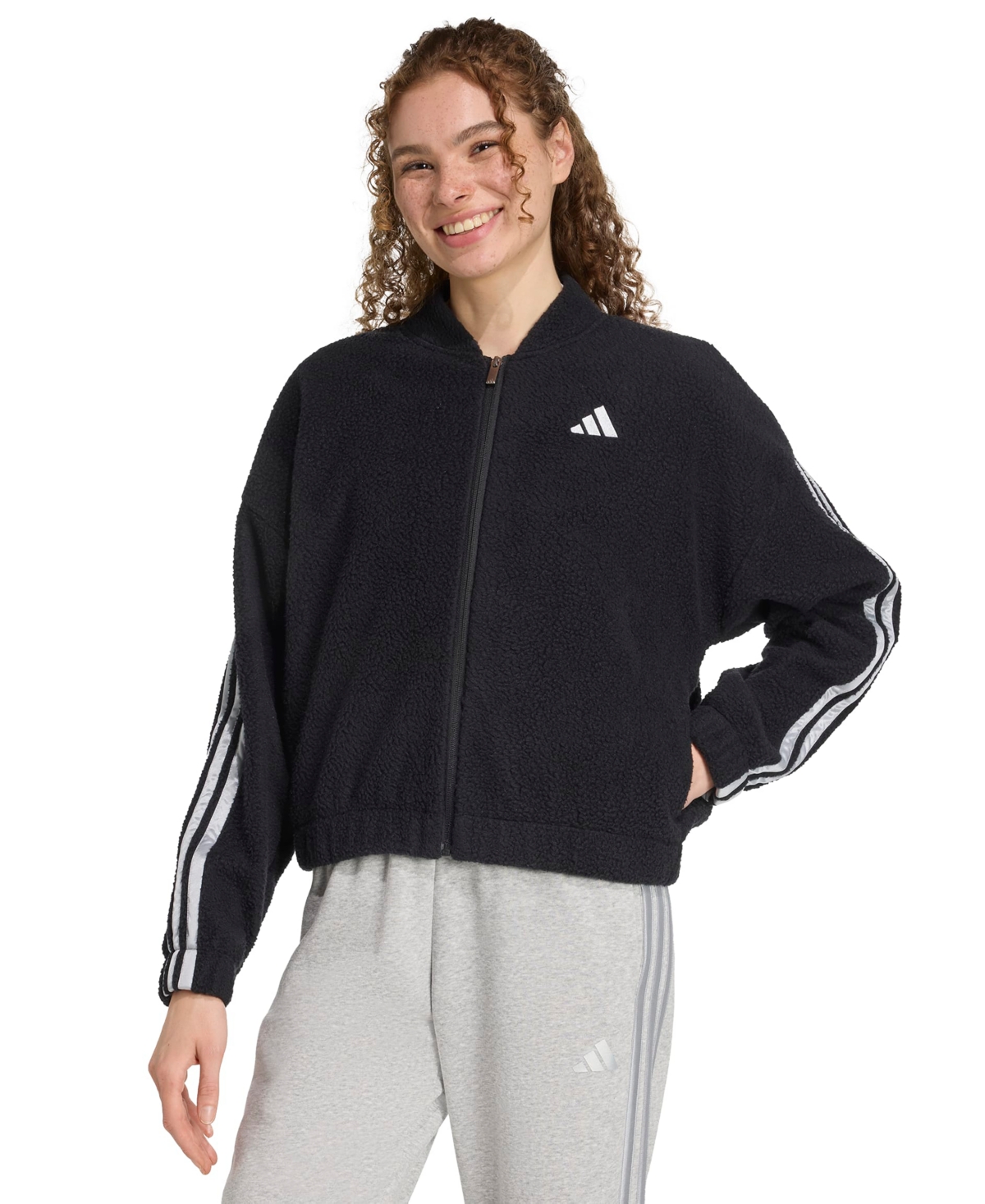 Click here for adidas Womens Full Zip Loose Fit Jacket - Black/Si... prices
