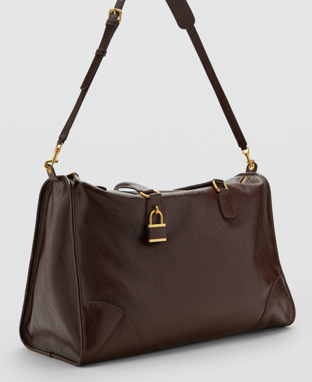 Click here for Mango Womens Maxi Shiny Straps Handbag - Chocolate prices