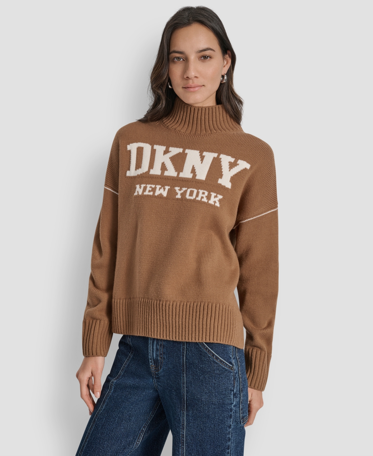 Click here for Dkny Jeans Womens Intarsia Logo Turtleneck Sweater... prices