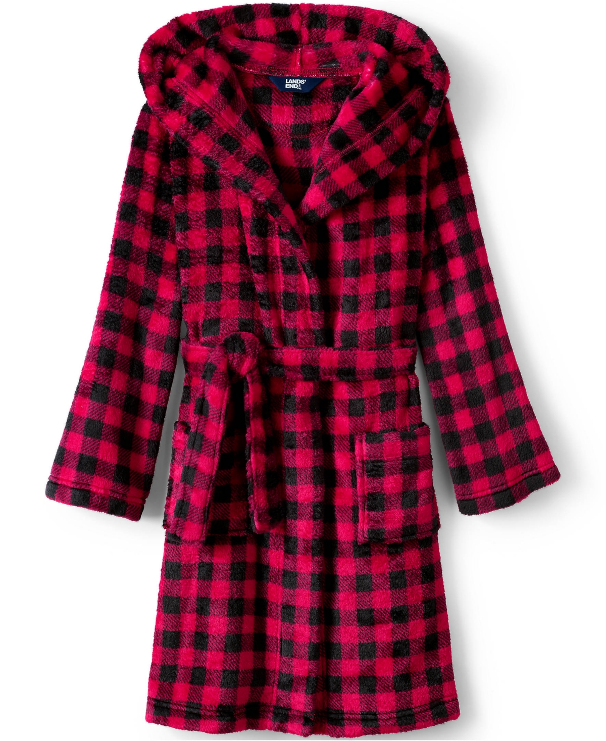 Click here for Lands End Big Girls Fleece Hooded Robe - Red buffa... prices