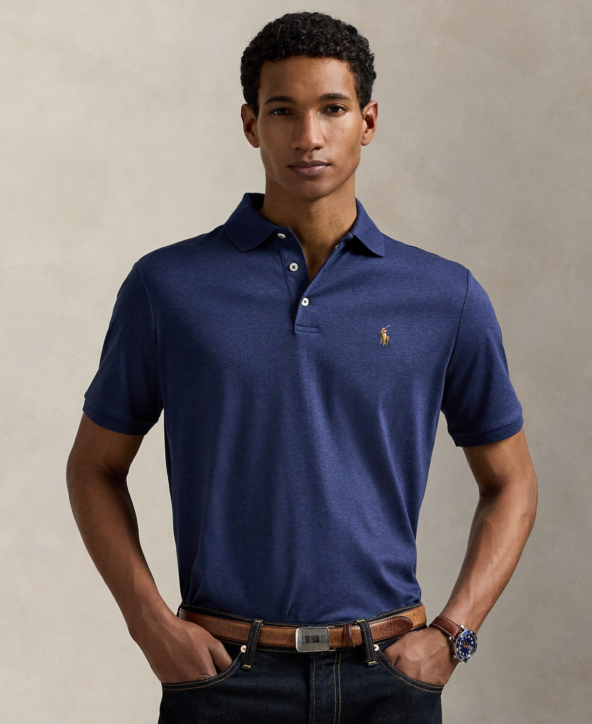 Polo Ralph Lauren Mens Classic Fit Soft Cotton Polo Shirt - Spring Navy Blue Heather