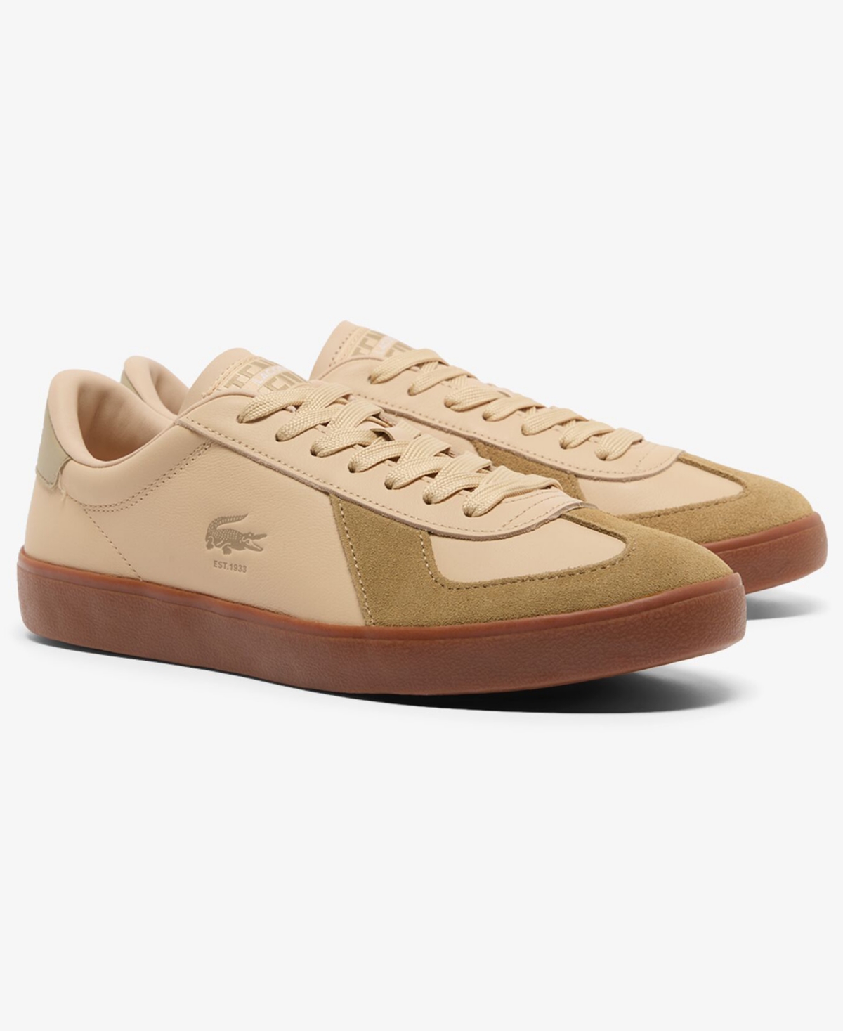 Click here for Lacoste Mens Lace-Up Round Toe Sneakers - Tan prices