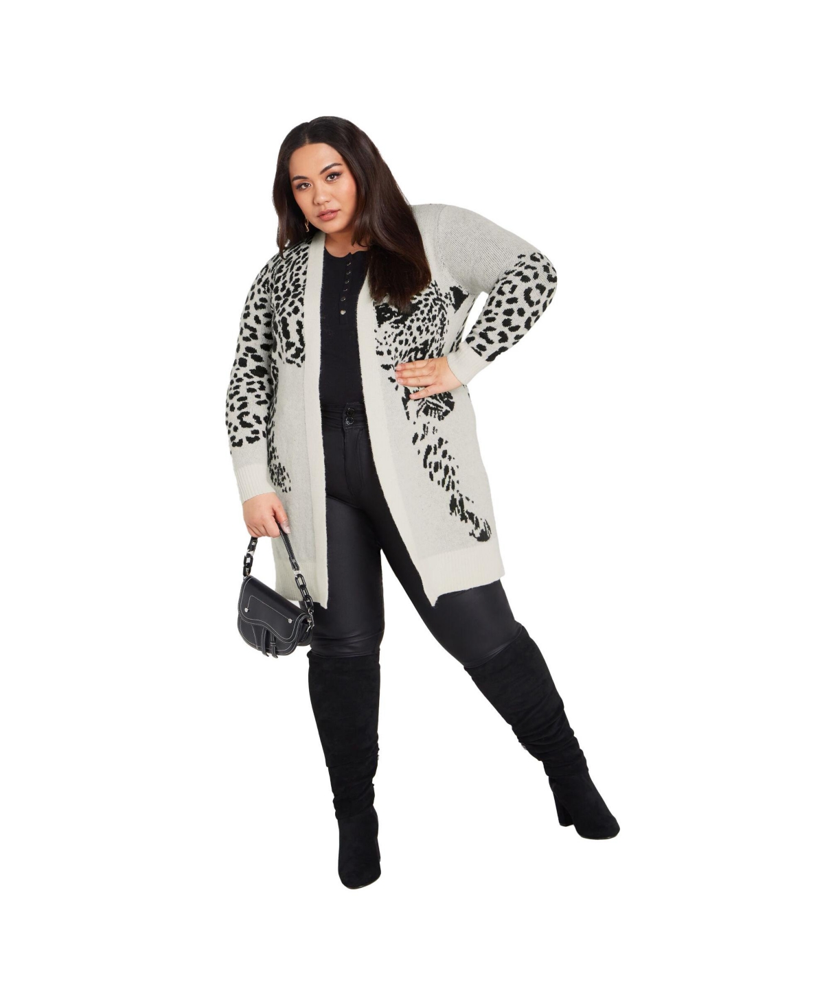 Click here for Avenue Womens Lena Leopard Cardigan - Grey prices