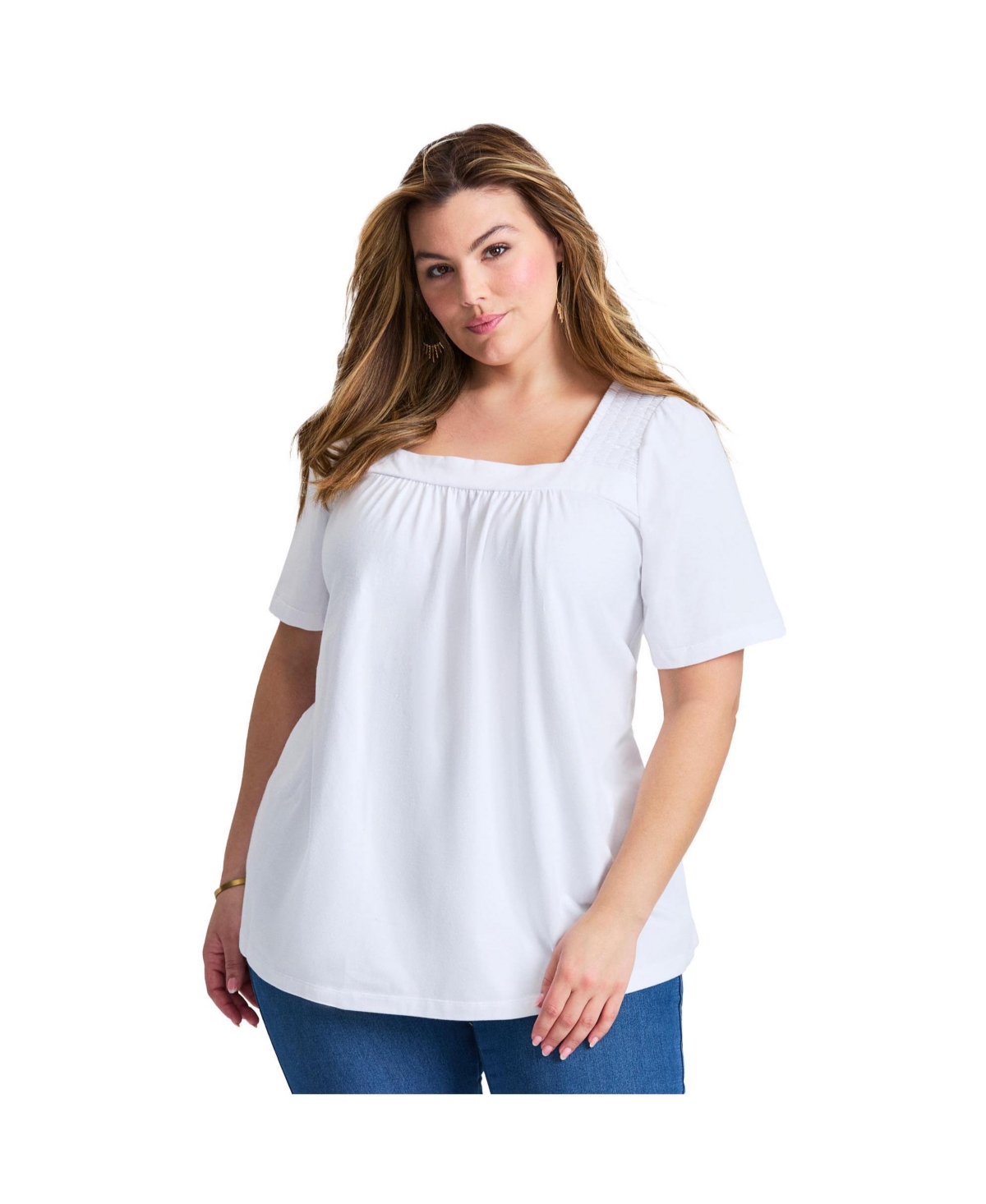 Click here for Avenue Womens Smocked Squareneck Top - White prices