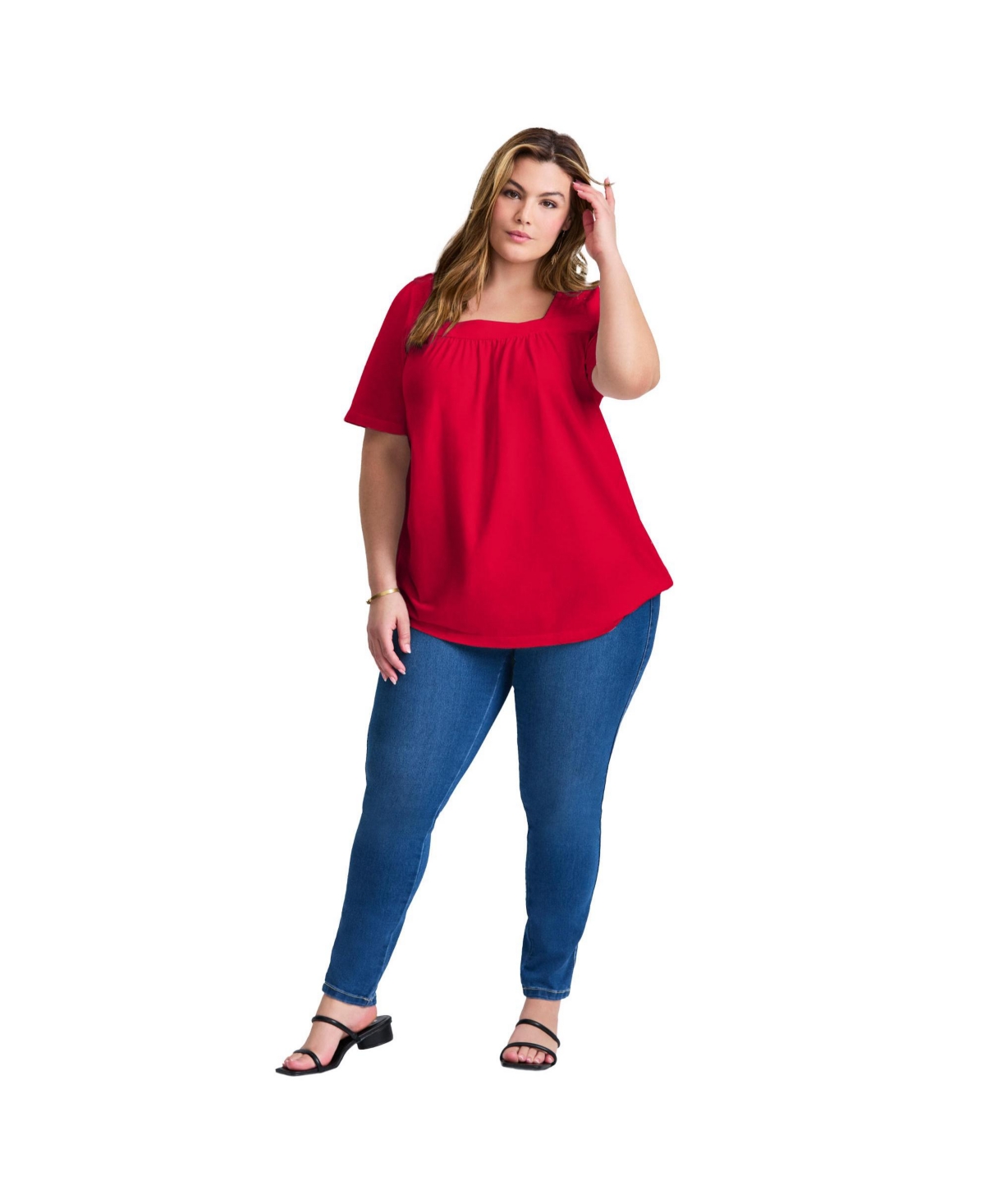 Click here for Avenue Womens Smocked Squareneck Top - Vibrant red prices