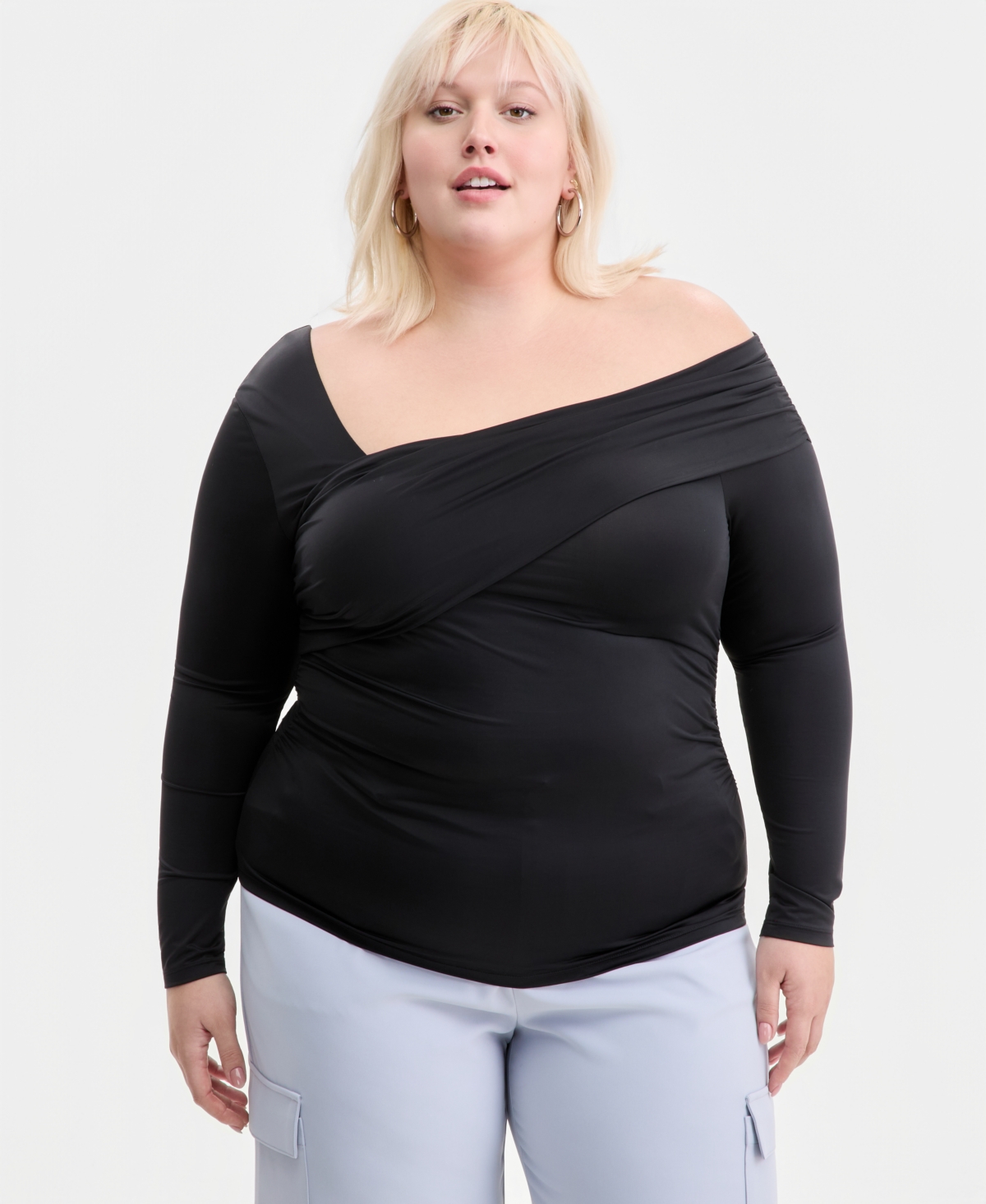 Click here for Bar Iii Trendy Plus Size Asymmetrical-Neck Long-Sl... prices