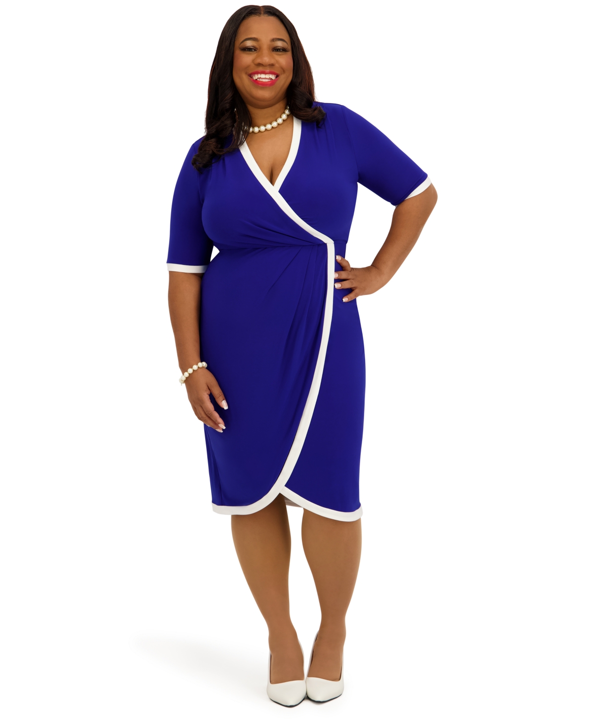 Click here for Kasper Womens V-Neck City Wrap Knee Length Dress... prices