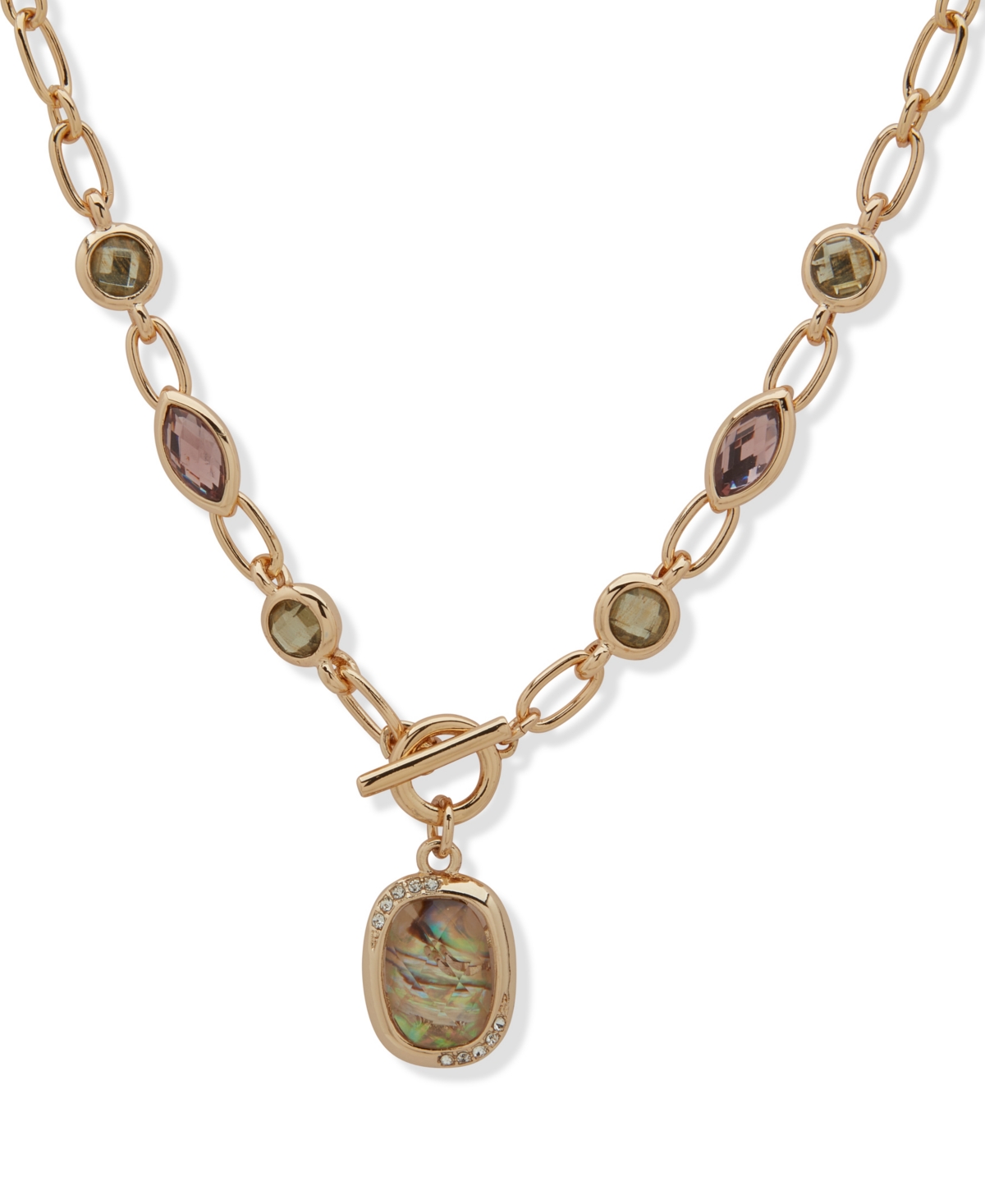 Click here for Anne Klein Multi-Stone Pendant Toggle Necklace - M... prices
