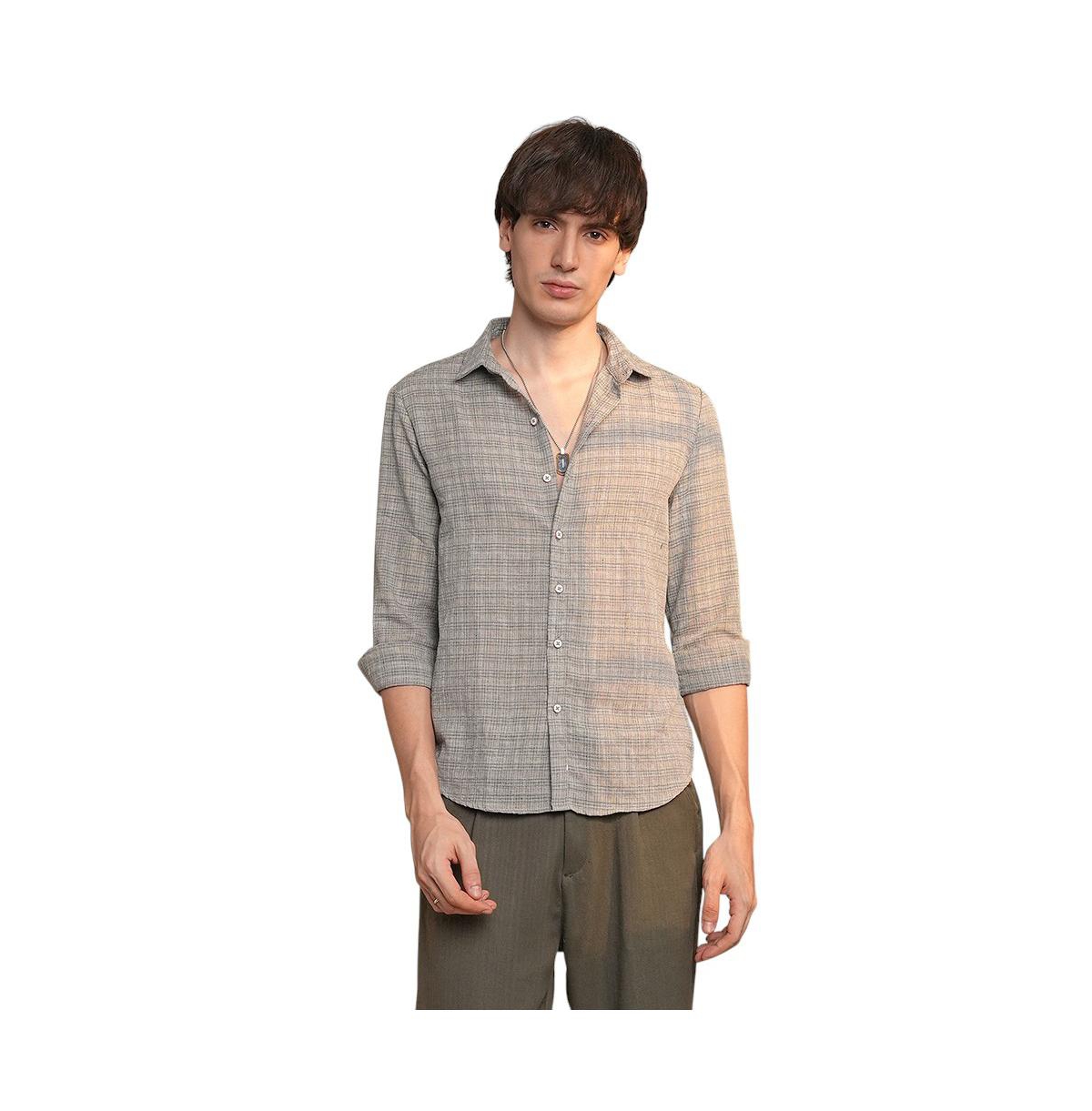 Click here for Campus Sutra Mens Ash Grey Micro-Tartan Plaid Shir... prices