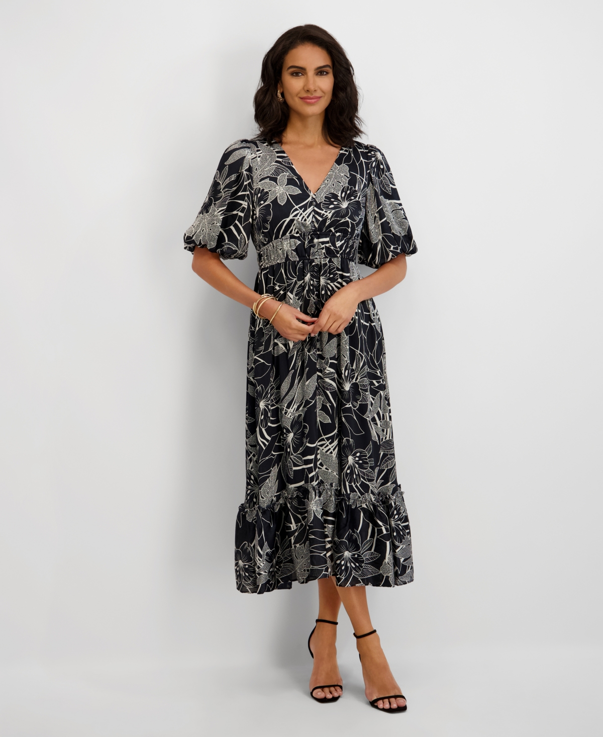 Click here for kensie Womens Floral-Print Puff-Sleeve Maxi Dress... prices