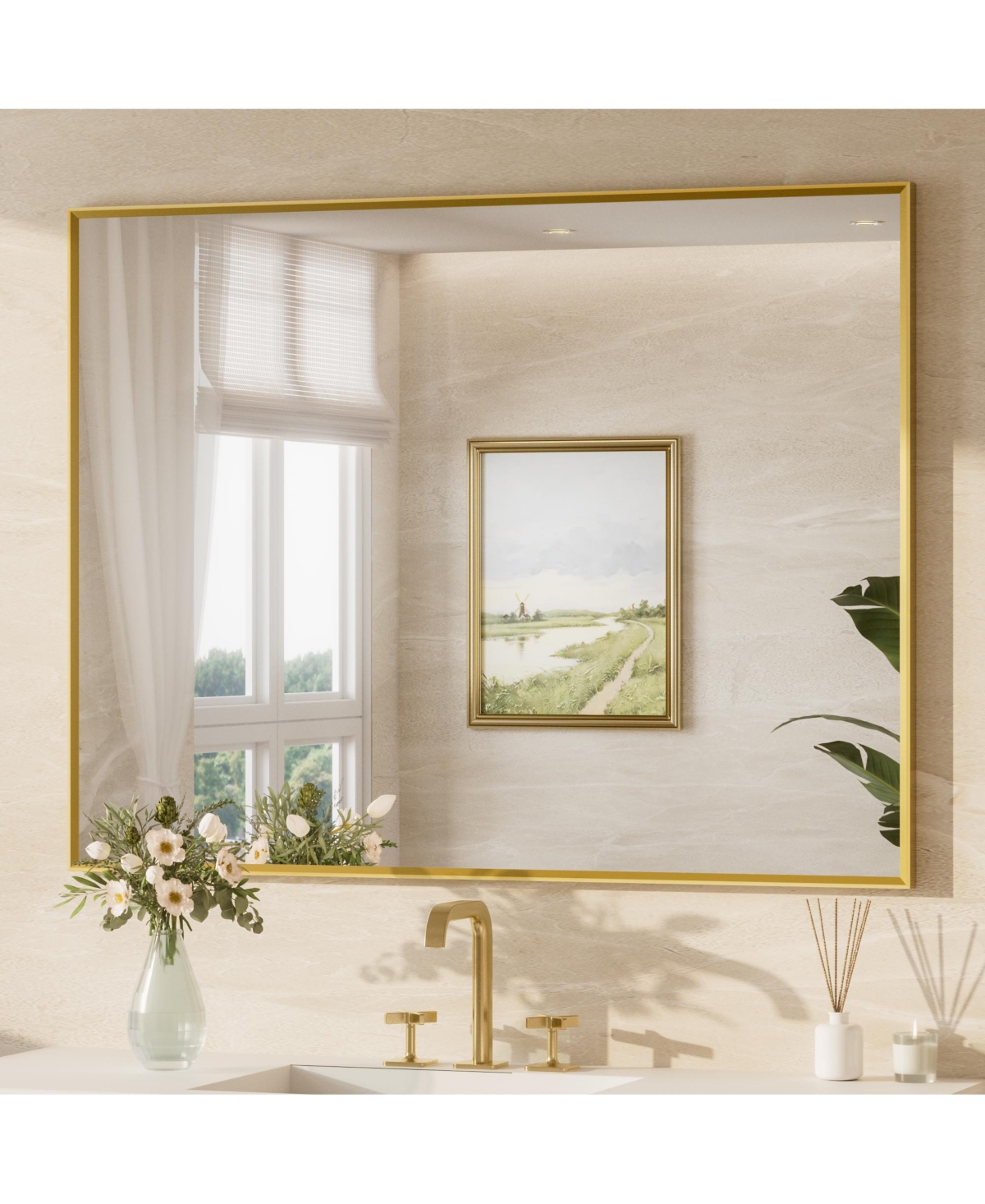 Click here for Keonjinn 54x30 Inch Brushed Gold Bathroom Vanity M... prices