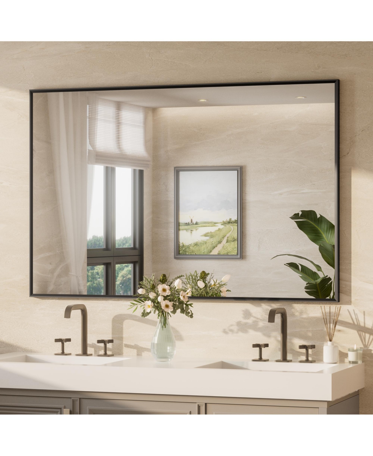 Click here for Keonjinn Inch Brushed Black Bathroom Vanity Mirror... prices