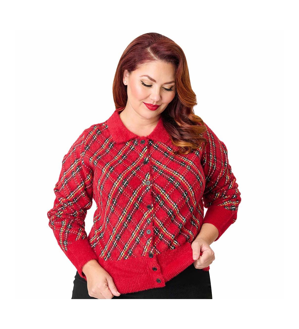 Click here for Unique Vintage Plus Size Collared Knit Cardigan -... prices