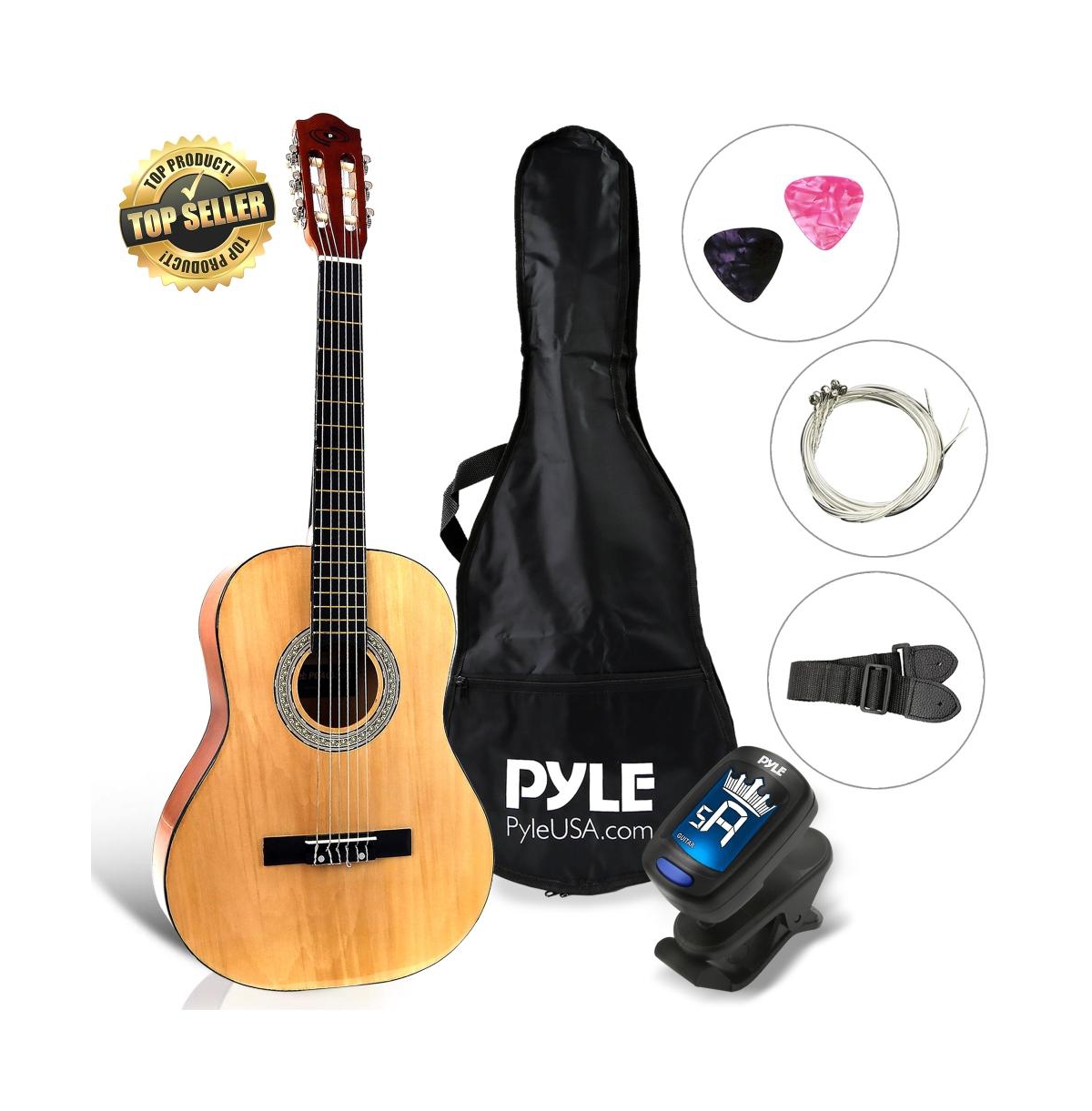Pyle 36" 3/4 Scale Classic Guitar Kit with Digital Tuner & Accessories - PGACLS82 - Brown