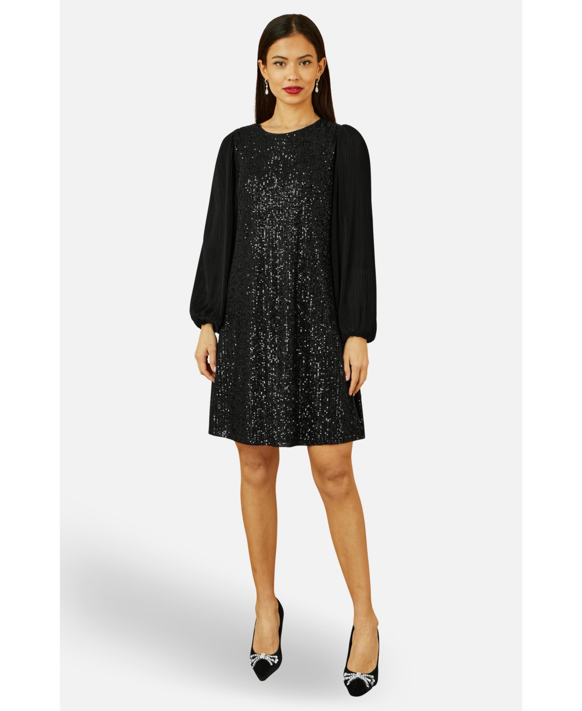 Click here for Yumi Womens Velvet Sequin Tunic Dress - Black prices
