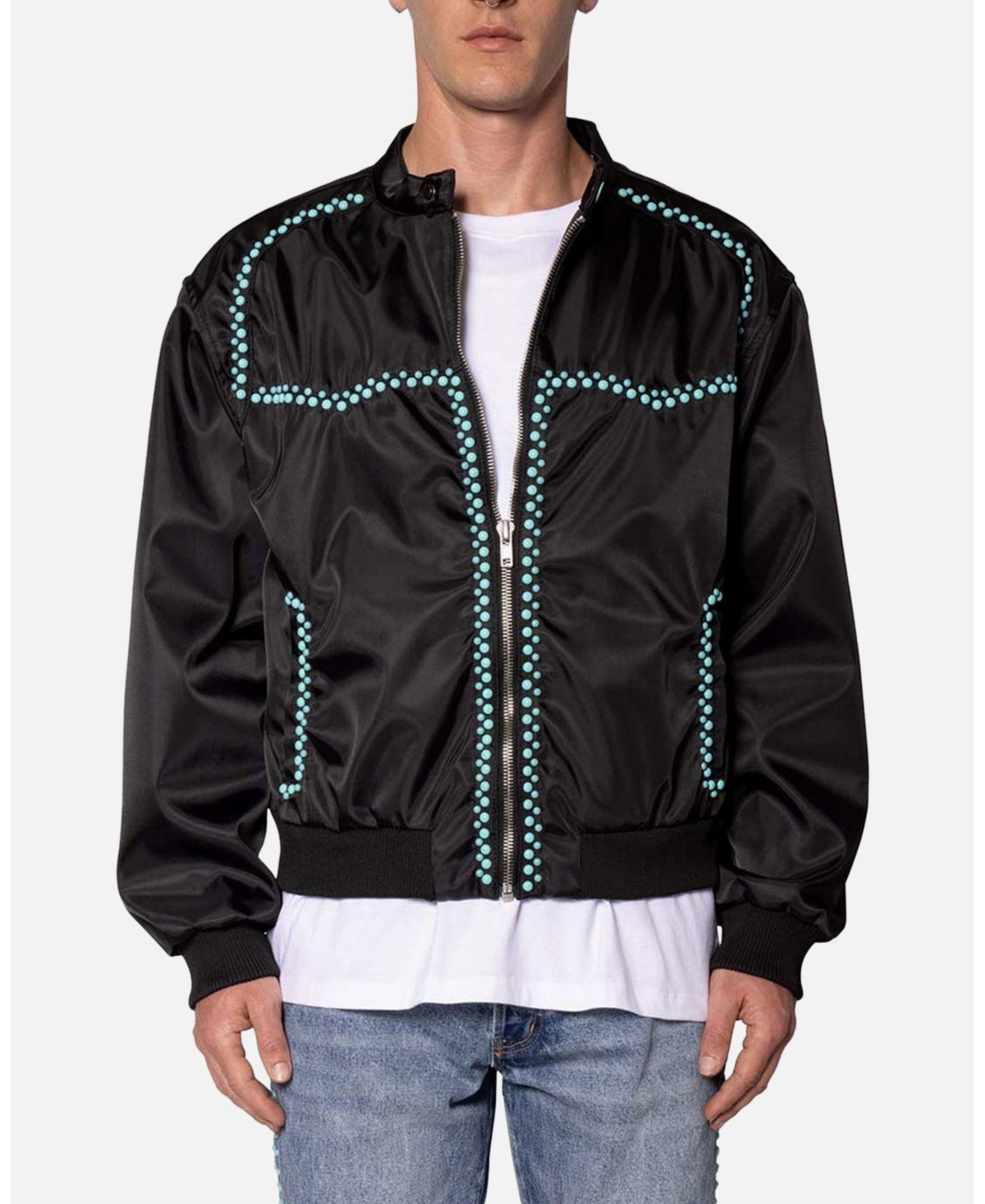 Click here for mnml Mens Turquoise Studded Snap Jacket prices