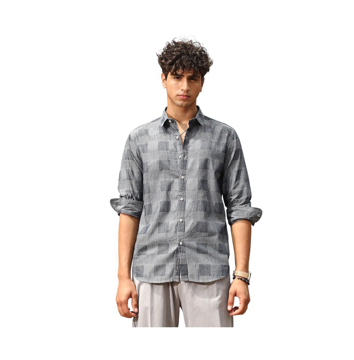Click here for Campus Sutra Mens Moon Grey Buffalo-Jacquard Shirt... prices