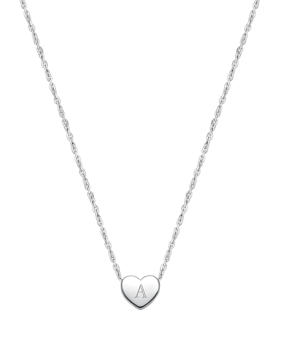 Tiny Blessings Girls Childrens Sterling Silver Mini Sliding Heart & Engraved Initial 12-14" Necklace - Silver - a