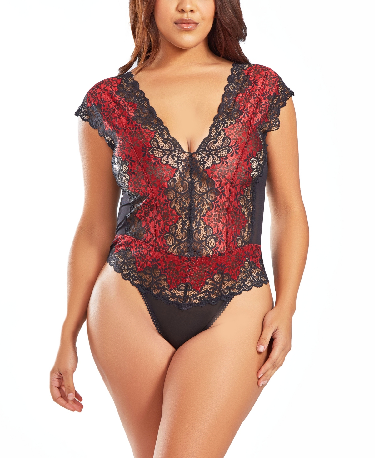 Click here for iCollection Plus Lace Mesh Panel Bodysuit Lingerie... prices